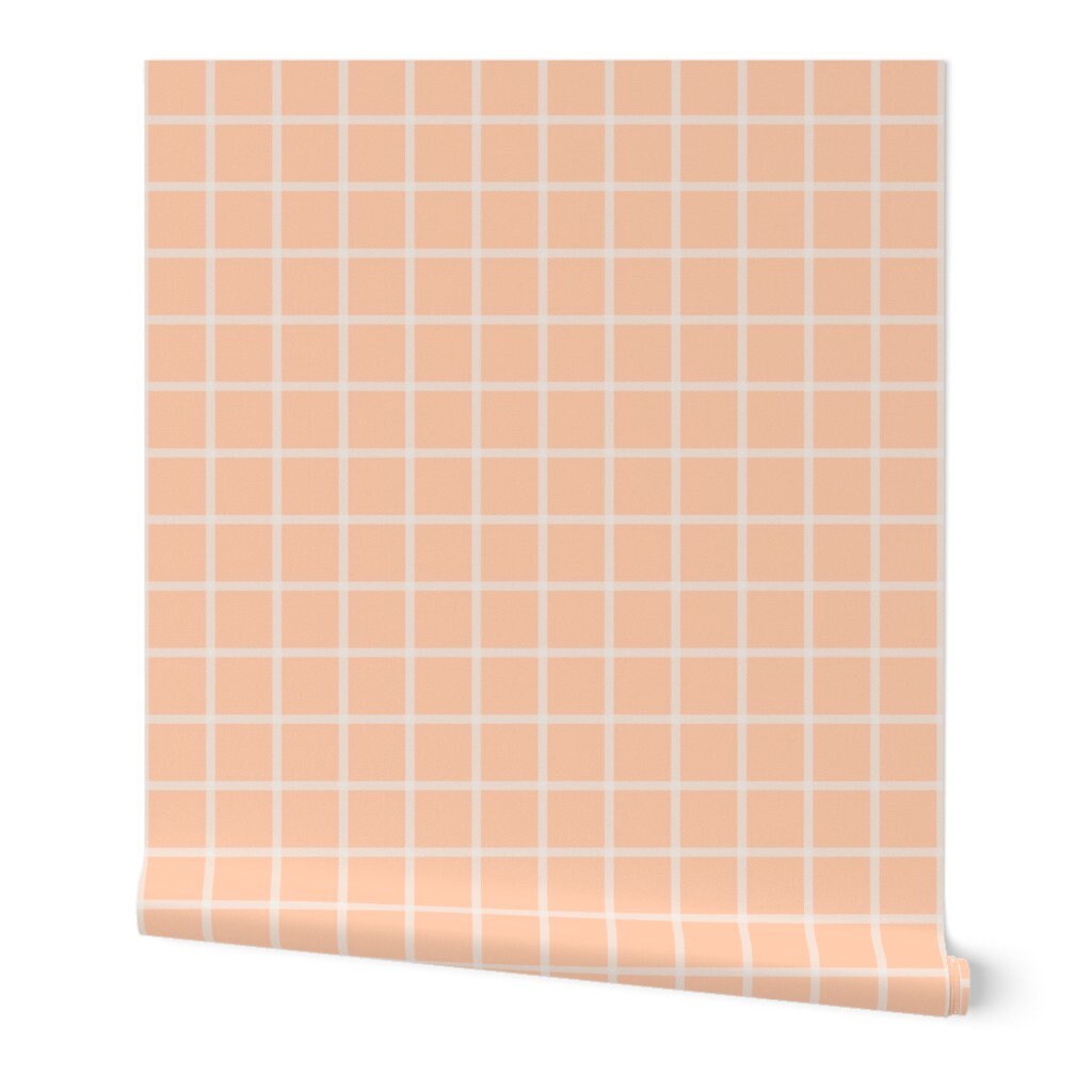 Wallpaper Peach Grid Checkered Wallpaper in Peel and Stick or Prepasted ...