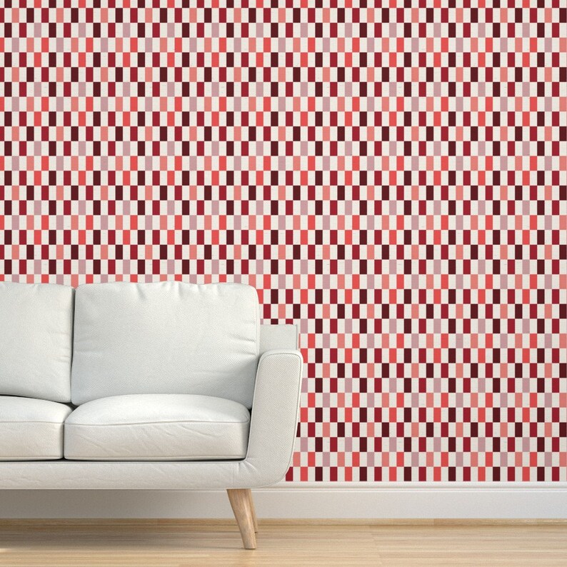 Wallpaper Red Checker Rectangle Tiles Peel and Stick, Renters Wallpaper ...