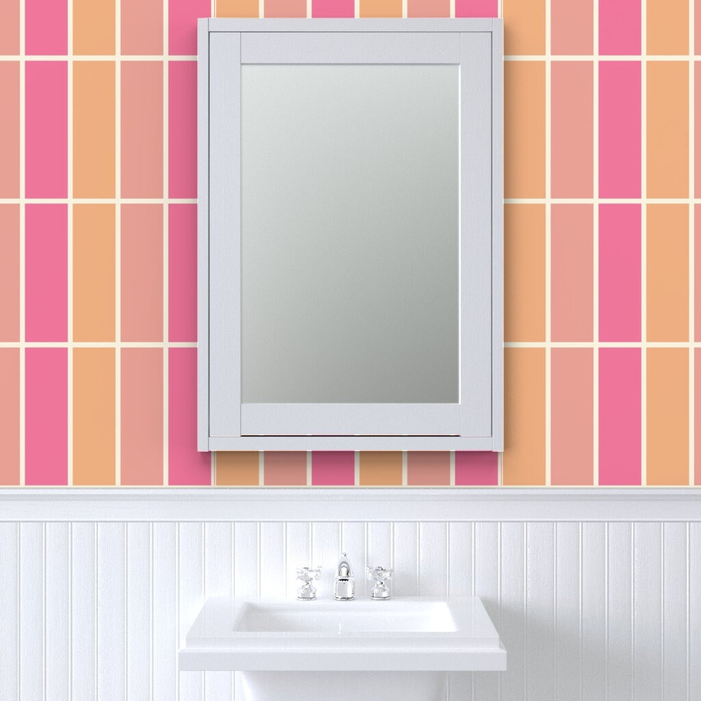Wallpaper 70s Colorful Retro Pink Peach Rectangle Tiles Peel and Stick ...