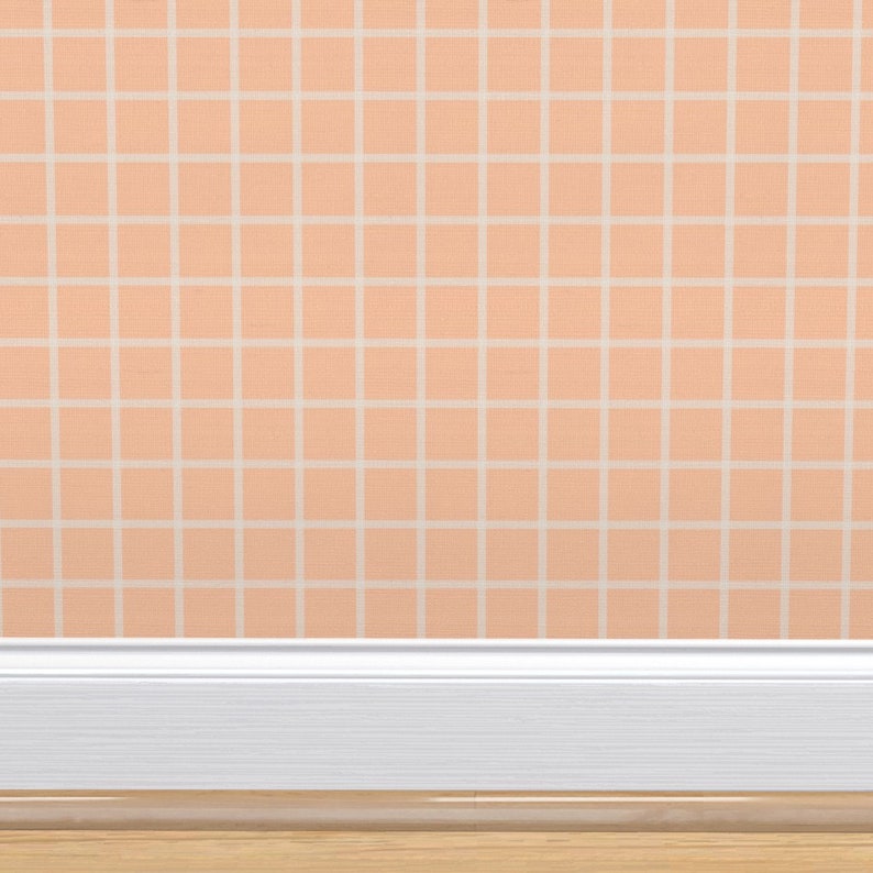 Wallpaper Peach Grid Checkered Wallpaper in Peel and Stick or Prepasted ...