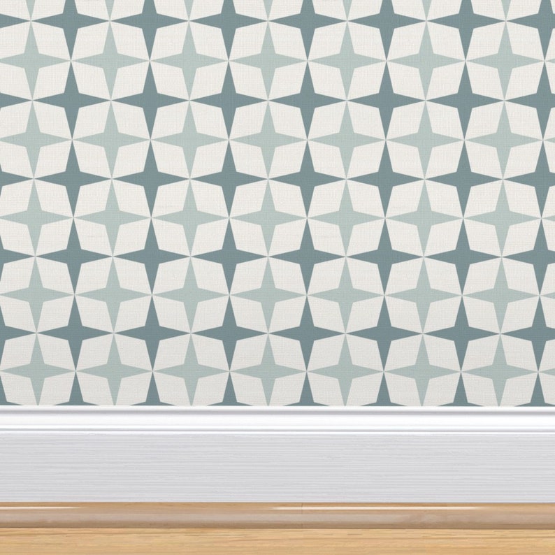 Wallpaper Blue Geometric Stars Peel and Stick, Renters Wallpaper ...