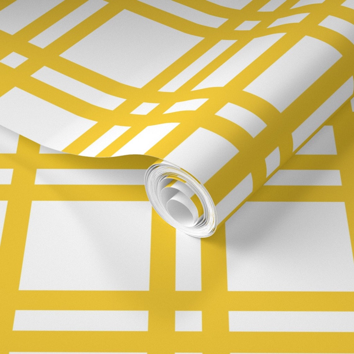 Yellow Plaid Wallpaper in Peel and Stick or Prepasted Wallpaper ...