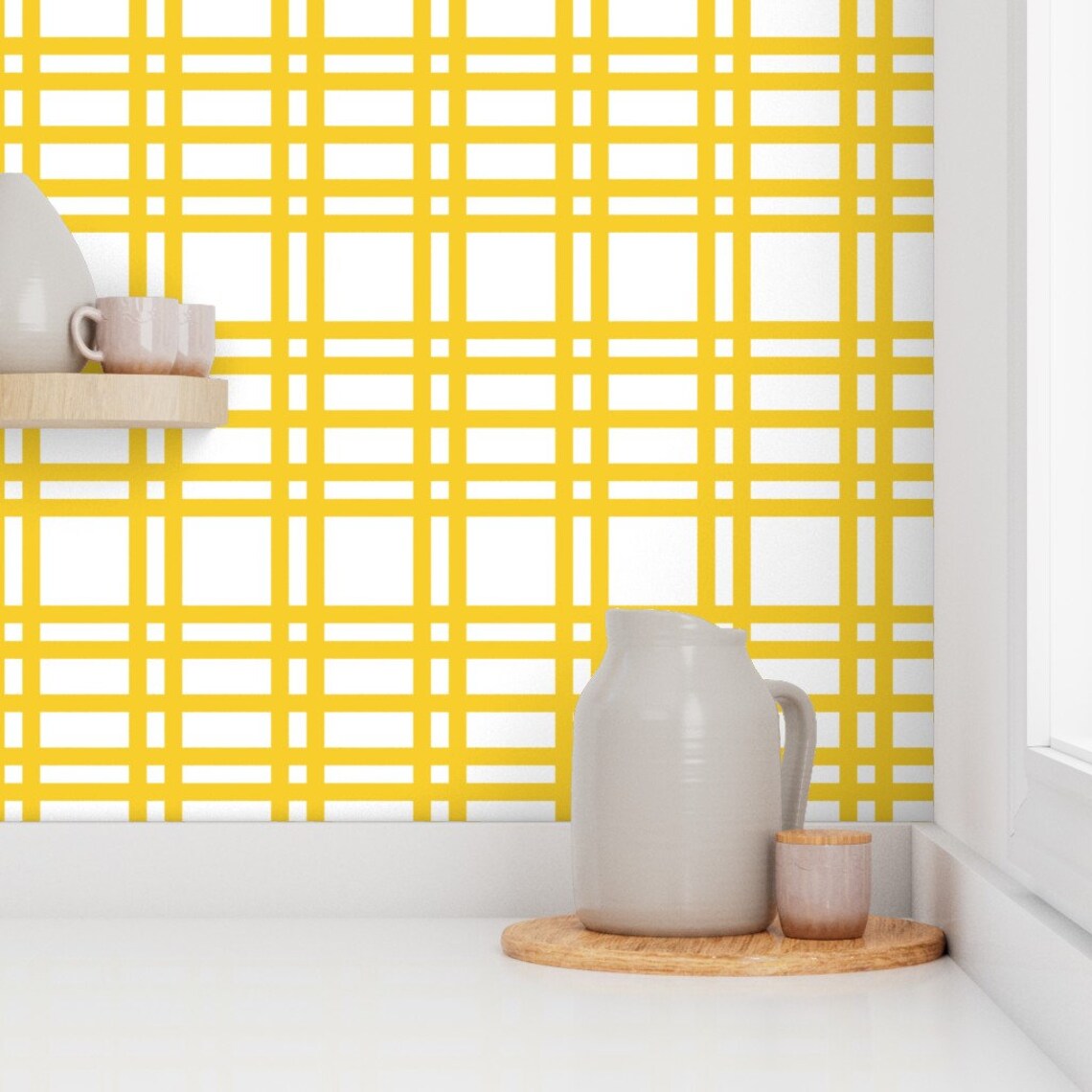 Yellow Plaid Wallpaper in Peel and Stick or Prepasted Wallpaper ...