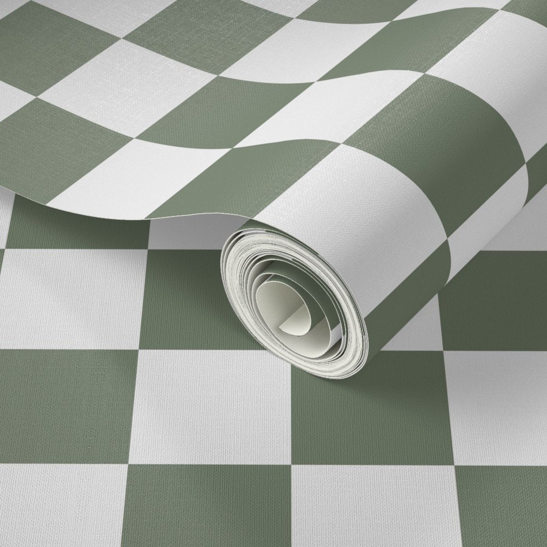 Light Grey and Green Retro Checkers 1990s Wallpaper in Peel and Stick ...