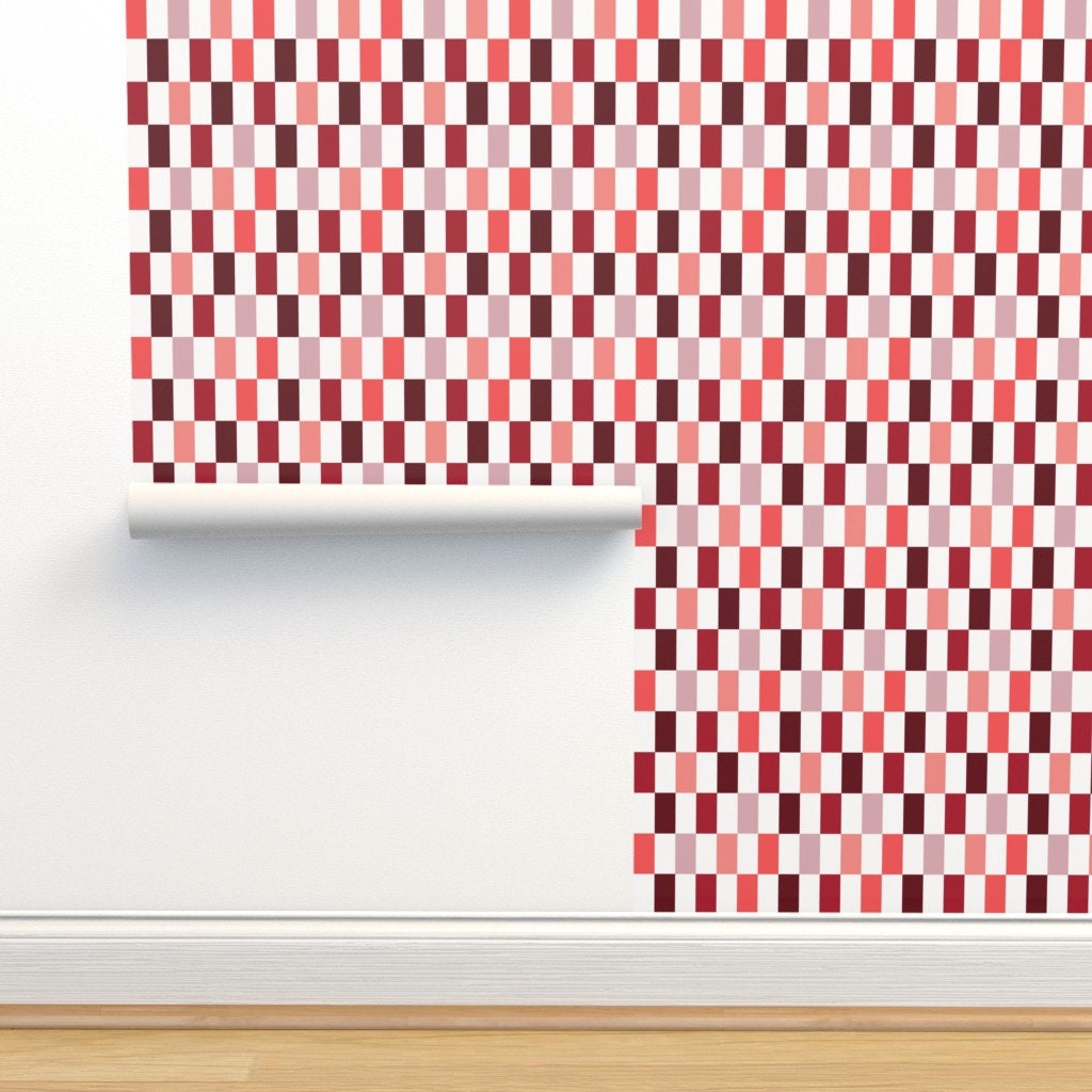 Wallpaper Red Checker Rectangle Tiles Peel and Stick, Renters Wallpaper ...