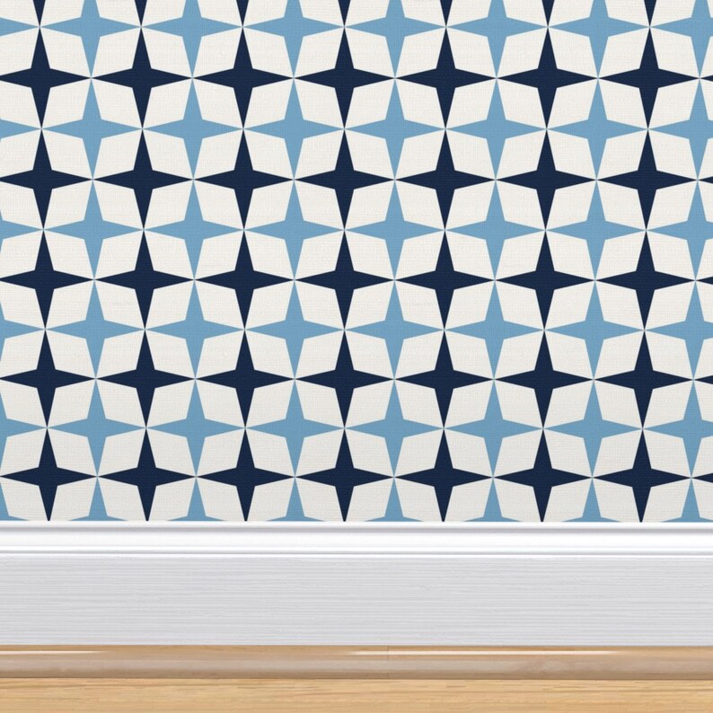 Wallpaper Navy Blue Light Blue Geometric Stars Peel and Stick Renters ...