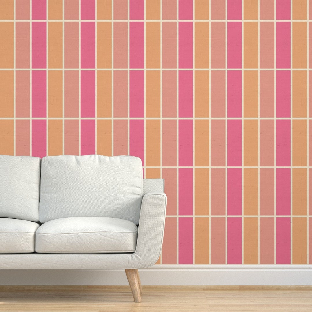 Wallpaper 70s Colorful Retro Pink Peach Rectangle Tiles Peel and Stick ...