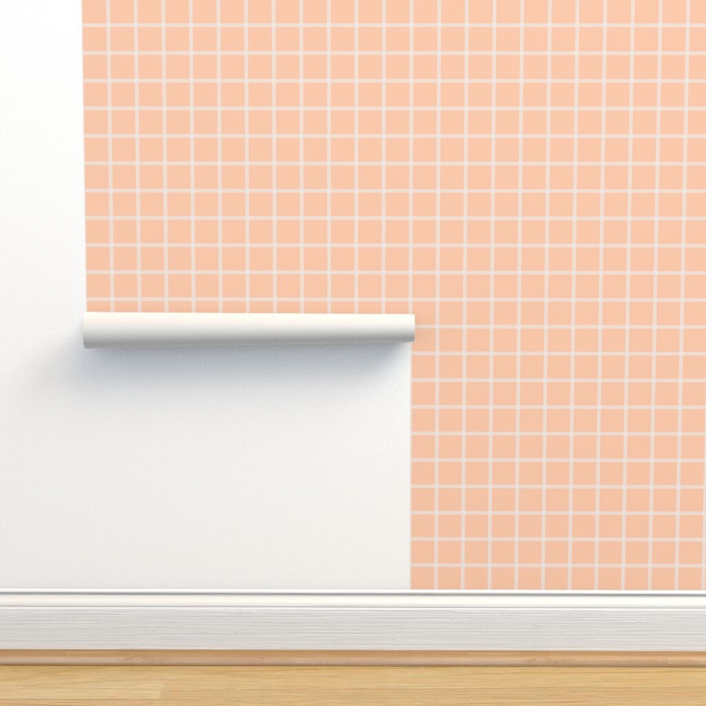 Wallpaper Peach Grid Checkered Wallpaper in Peel and Stick or Prepasted ...