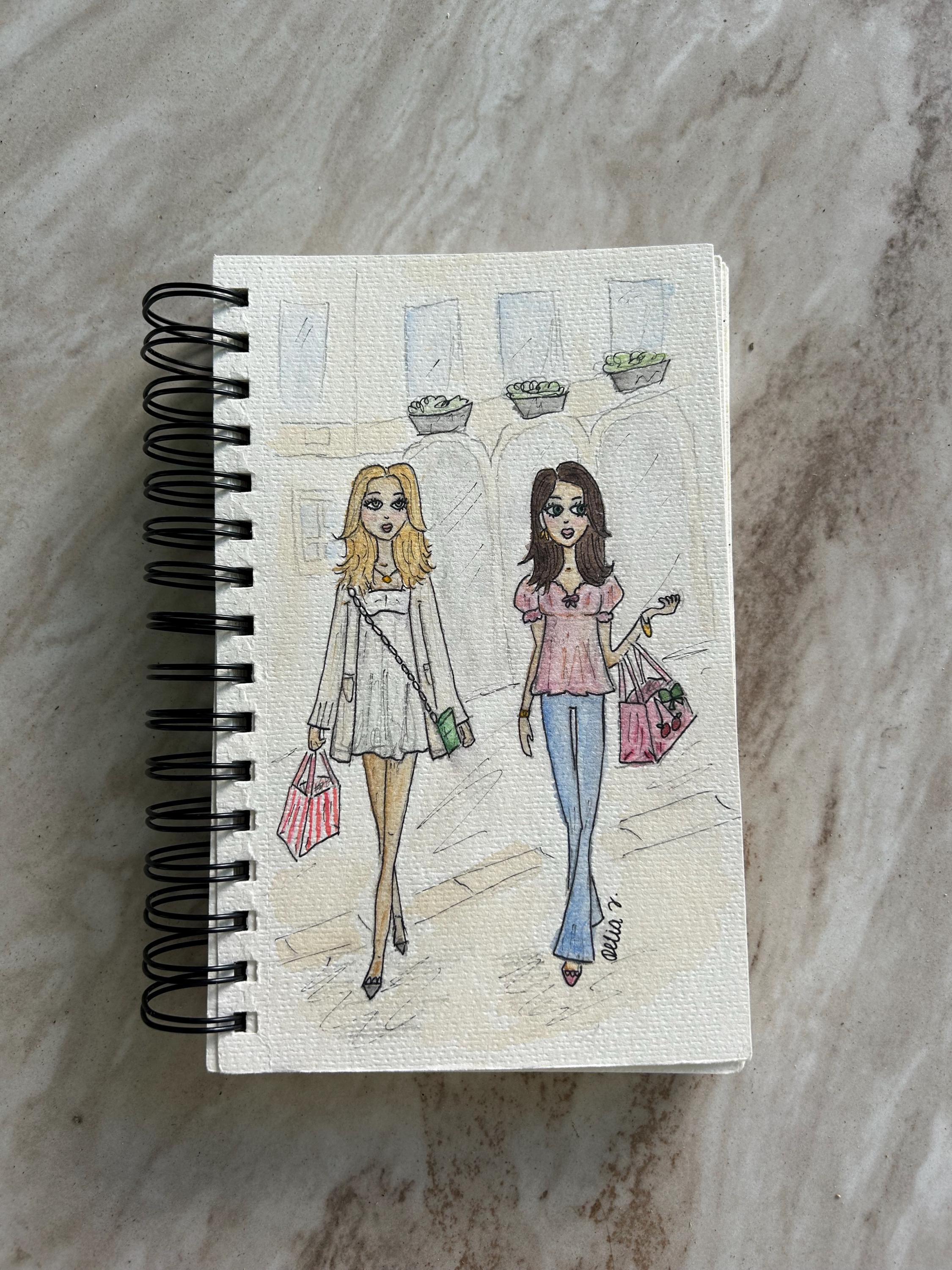Chic Fashion Girls Watercolor Art Print: Girly Shopping Day ...