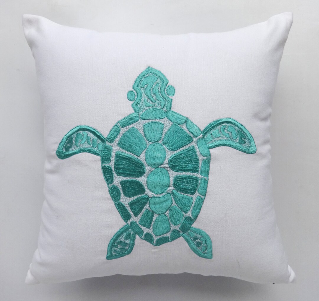 Mint Blue Sea Turtle, Aqua and White Beach Pillow Cover. Decorative ...