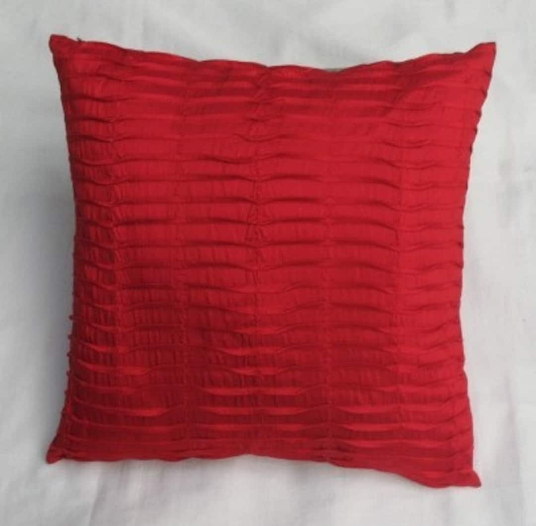 Bright Red Silk Pin Tuck Cushion Cover, Red Decorative Pillow Cover ...