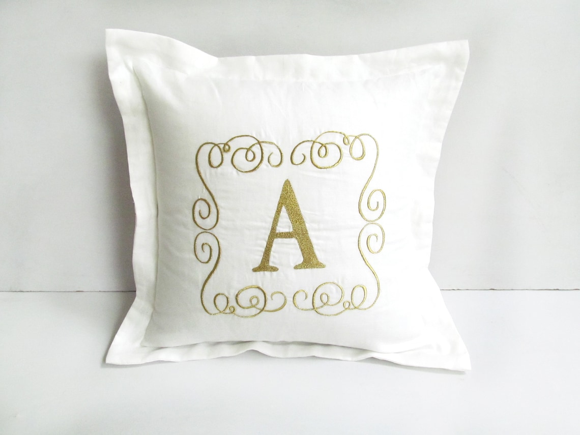 Monogram Pillow Sham Gold Monogram Pillow Case Monogrammed | Etsy