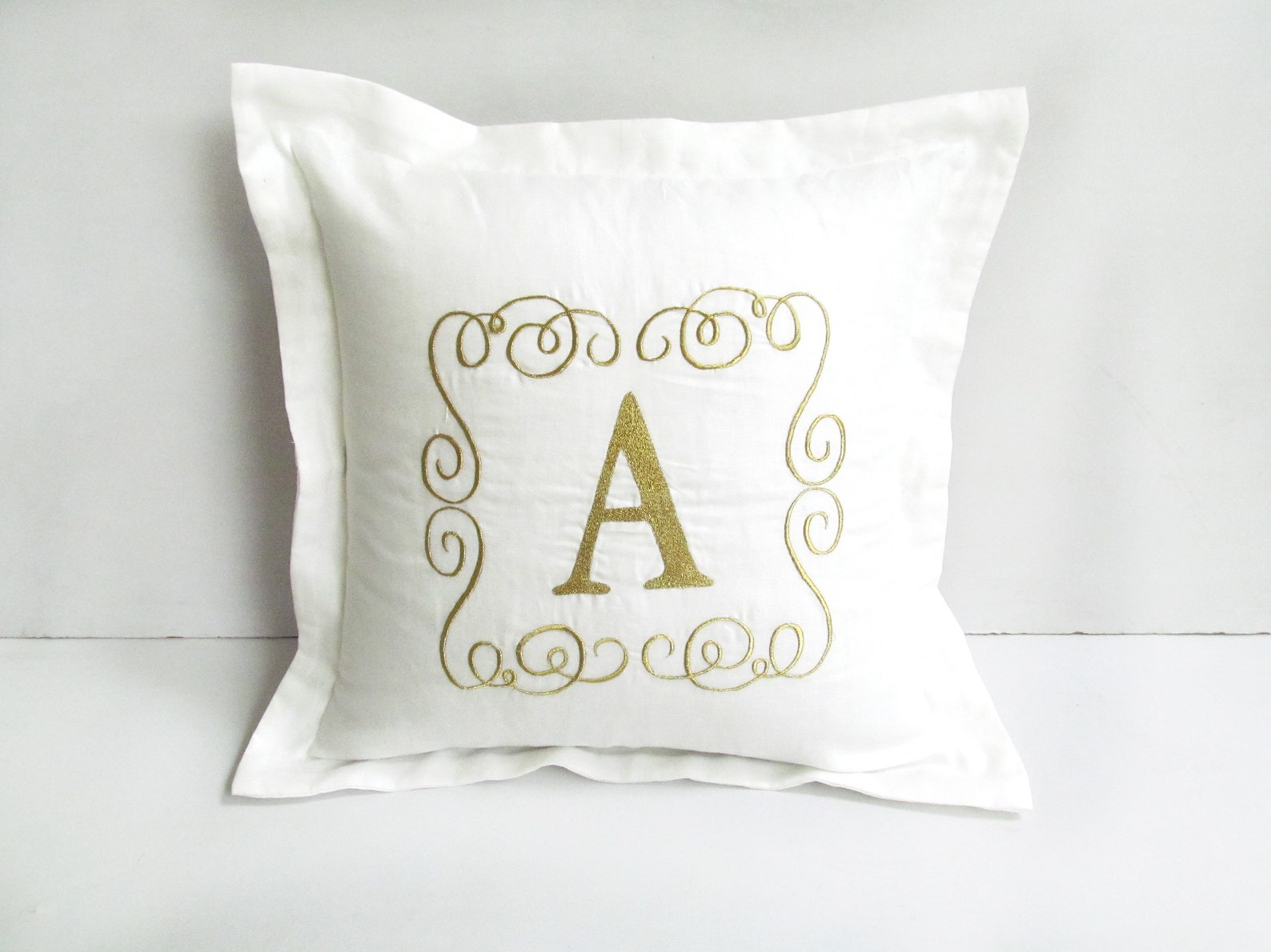 Monogram Pillow Sham Gold Monogram Pillow Case Monogrammed - Etsy