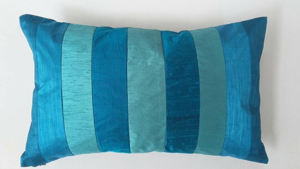 Teal Blue and Aqua Blue Striped Throw Pillow Cover. Decorative - Etsy