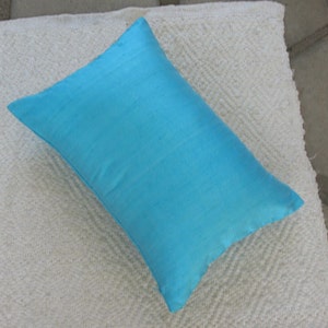 Turquoise Blue Pintuck Pillow, Blue Pleted Silk Pillow. Lumbar Pillow ...
