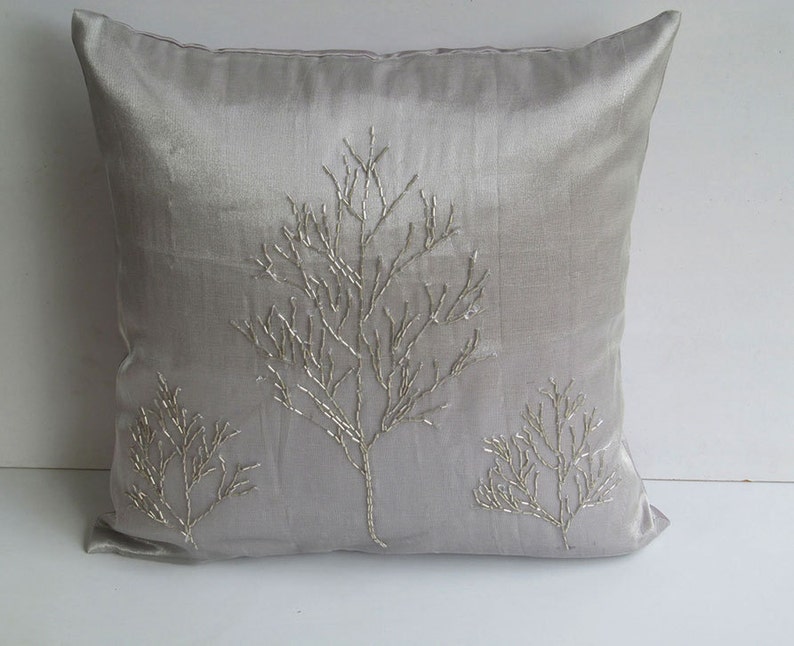 Tree Pillow. Silver Decorative Pillow Cover With Silver Tree. - Etsy