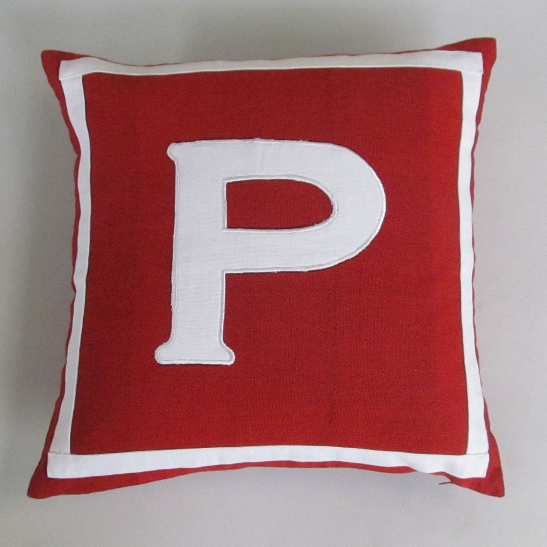 Red Monogram Pillow, Monogrammed Pillow Red and White, Initial Pillows ...