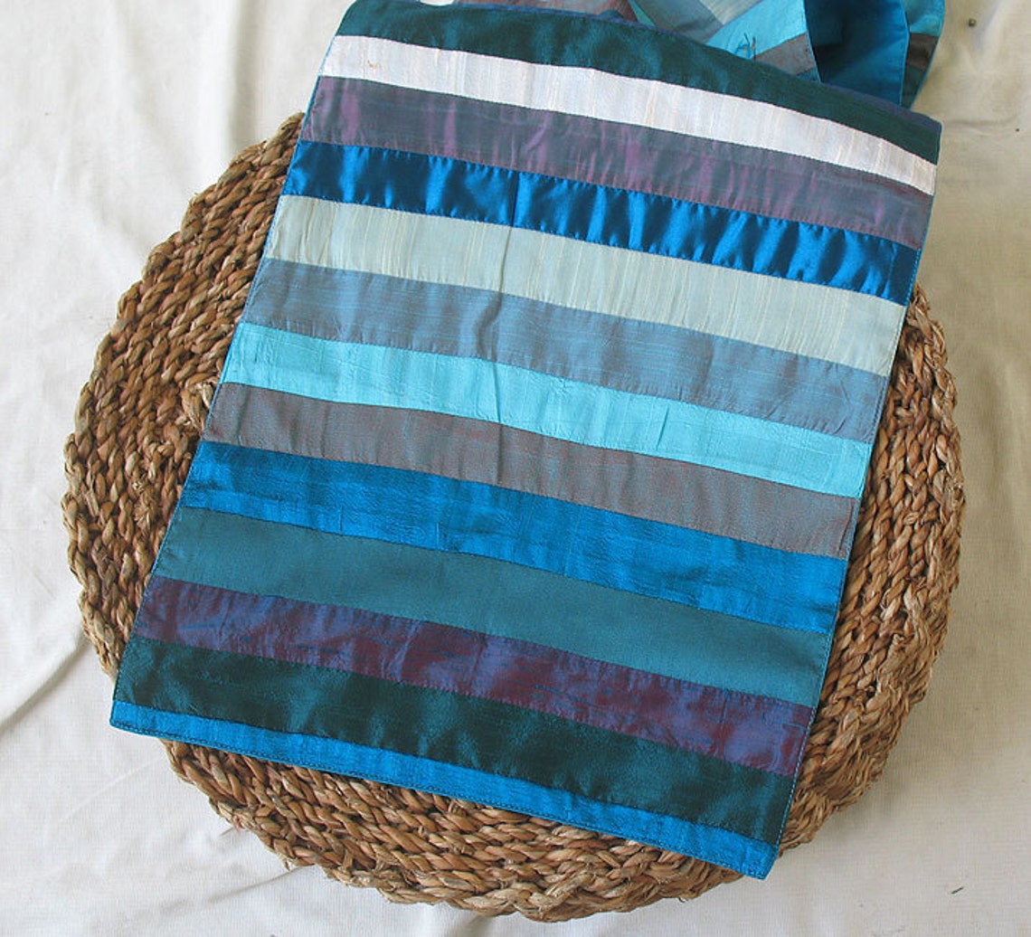 Blue Stripes Table Runner Blue Silk Table Runner. Custom Made. - Etsy