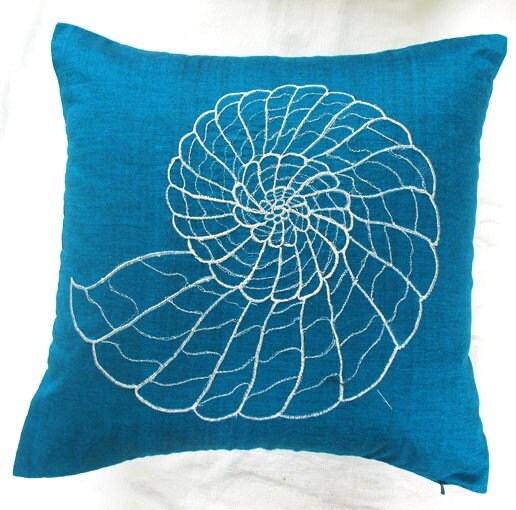 Blue Sea Shell Nautical Throw Pillow. Light Teal Blue With - Etsy
