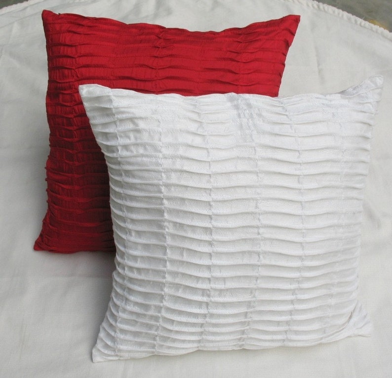 Bright Red Silk Pin Tuck Cushion Cover, Red Decorative Pillow Cover ...