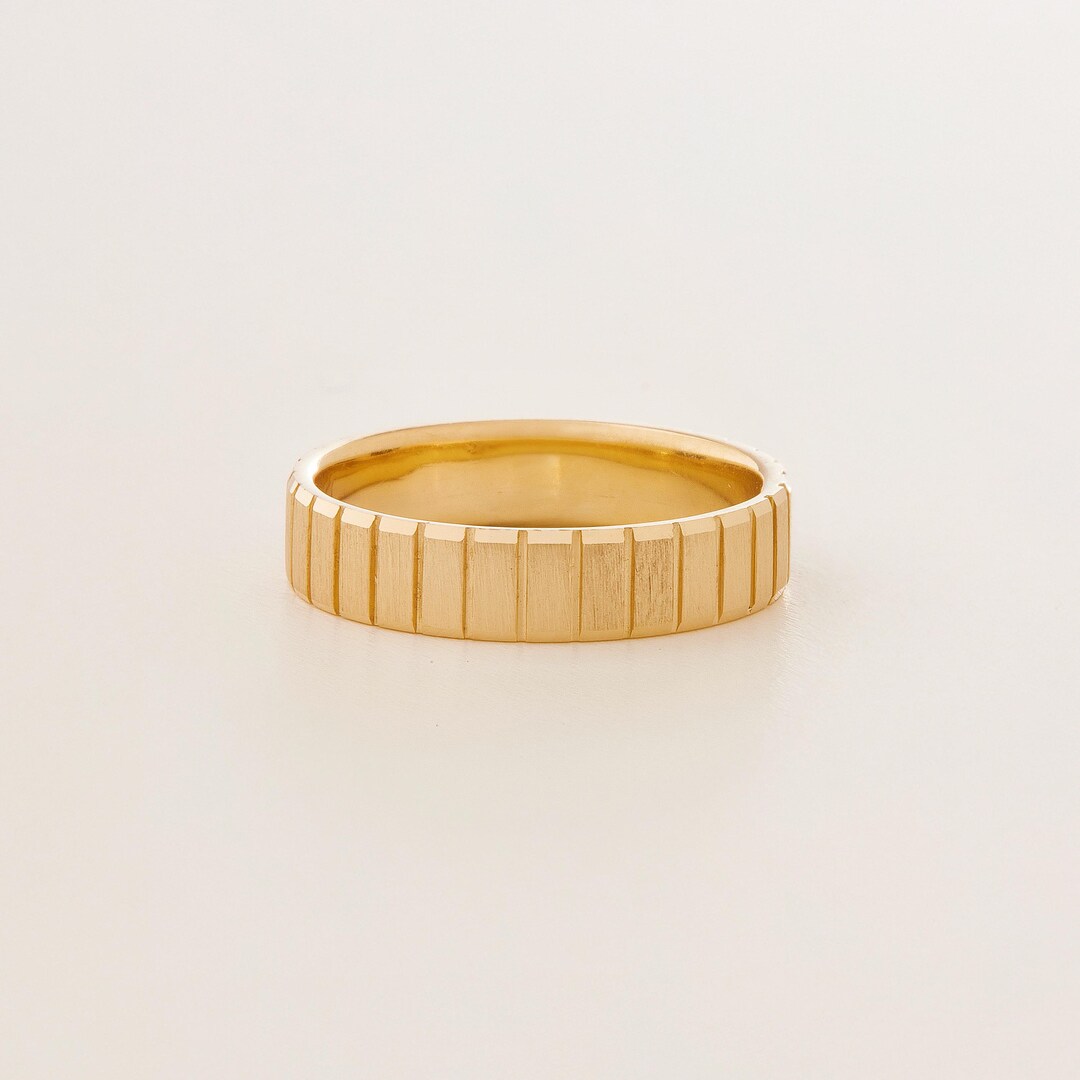 4mm Square Pattern Solid Gold Ring • Handmade Satin Brushed Band • 10K ...