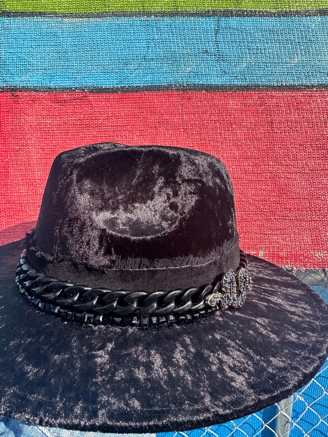 Adjustable Handmade Black Velvet Fedora Custom Hat. With Black Snake ...