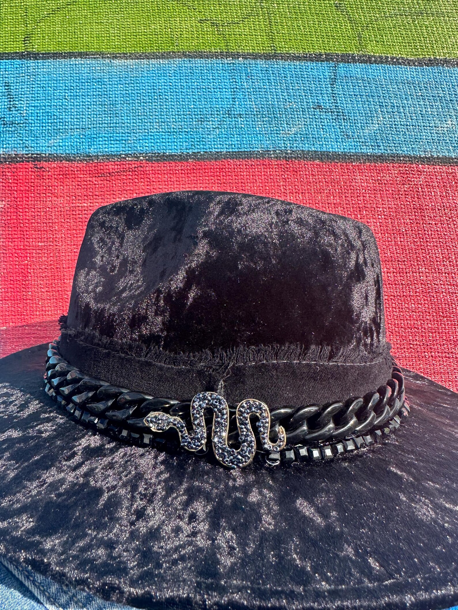 Adjustable Handmade Black Velvet Fedora Custom Hat. With Black Snake ...