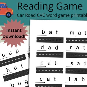 CVC Reading Game: Car-themed Phonics Practice (printable) - Etsy