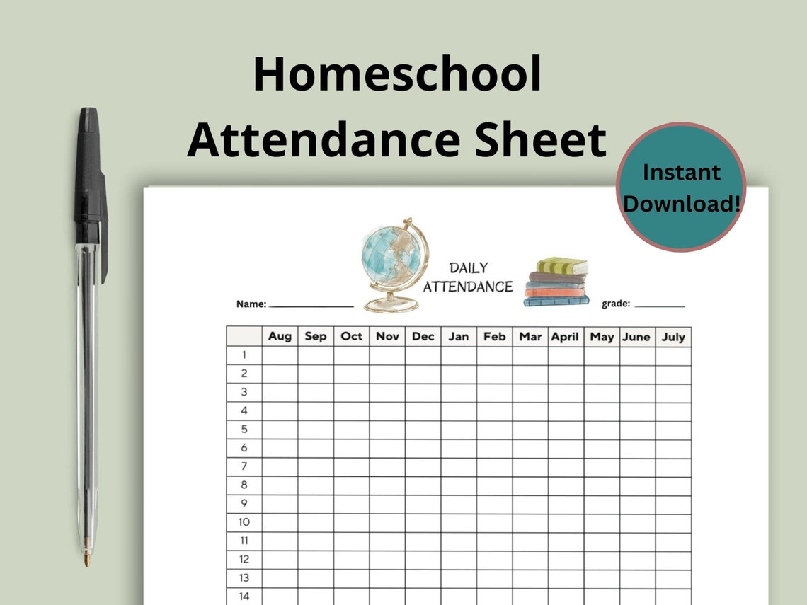 Homeschool Attendance Tracker Log- Printable Attendance Sheet to Keep ...