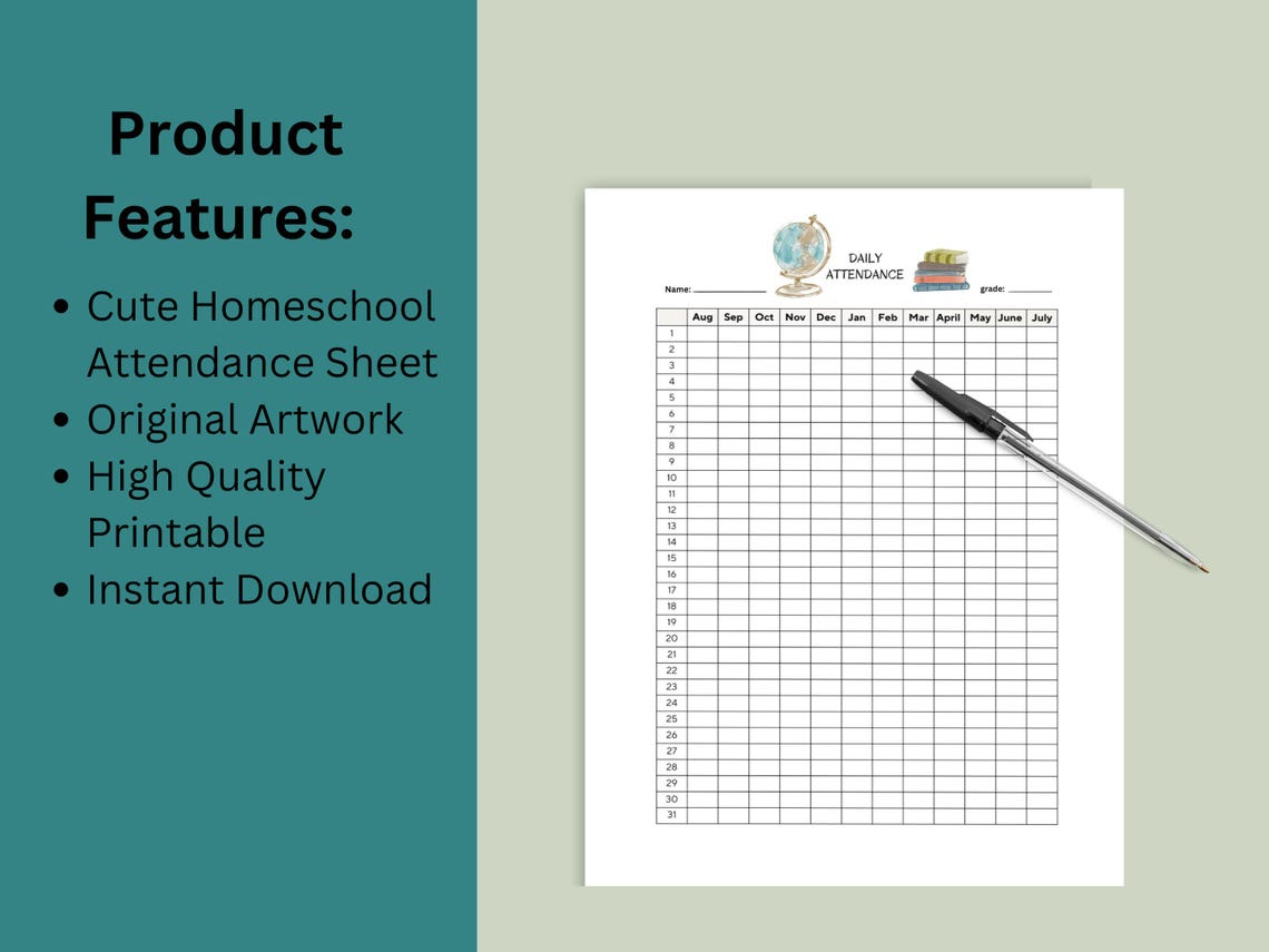 Printable Homeschool Attendance Tracker (digital Download) - Etsy