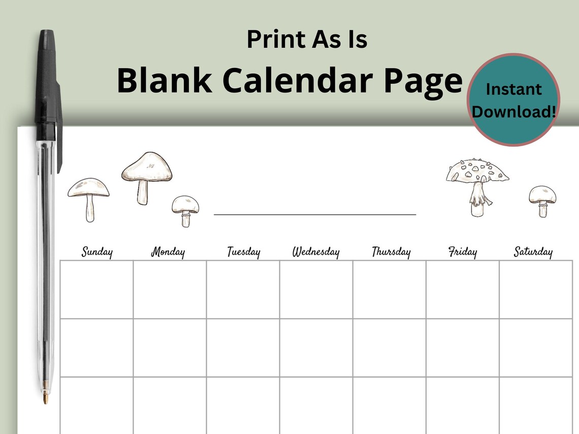 Printable Blank Calendar Page- Instant Download - Print as is Calendar ...