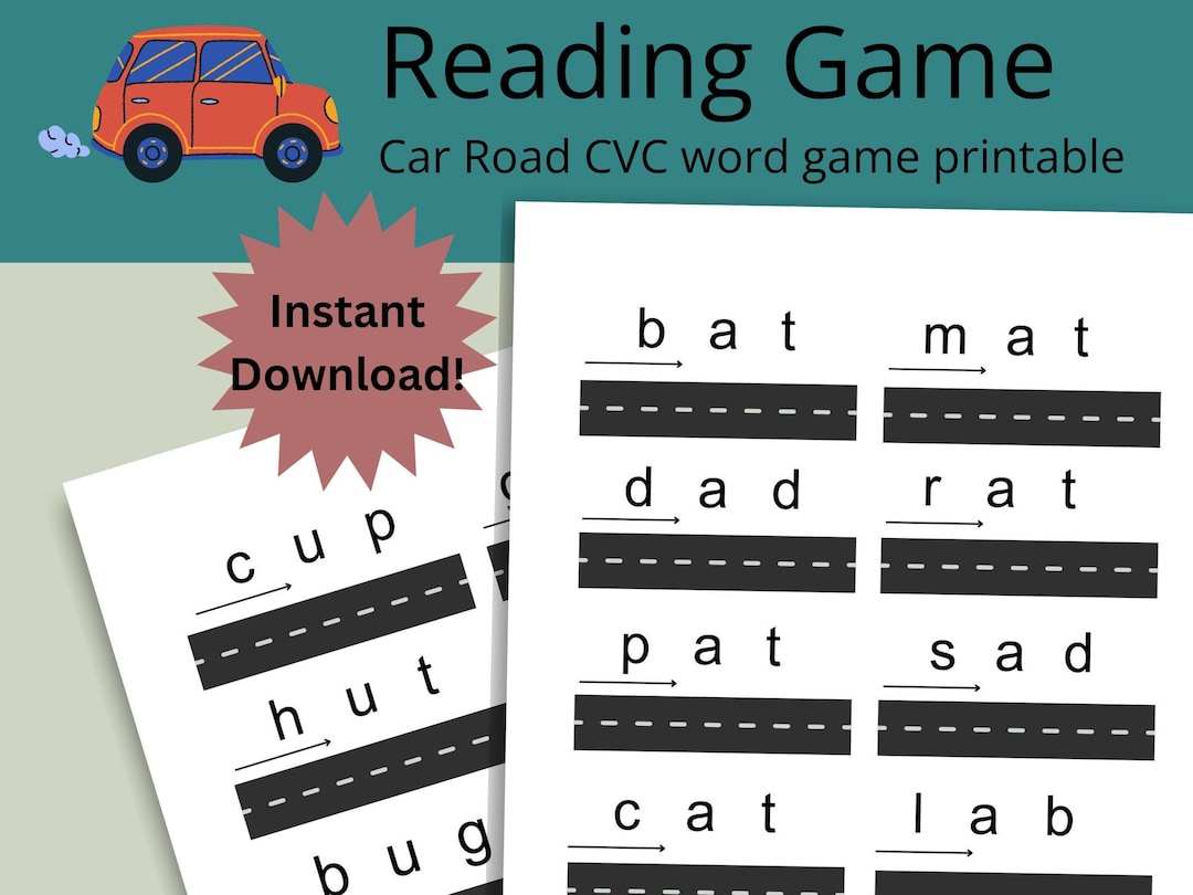 CVC Reading Game: Car-themed Phonics Practice (printable) - Etsy