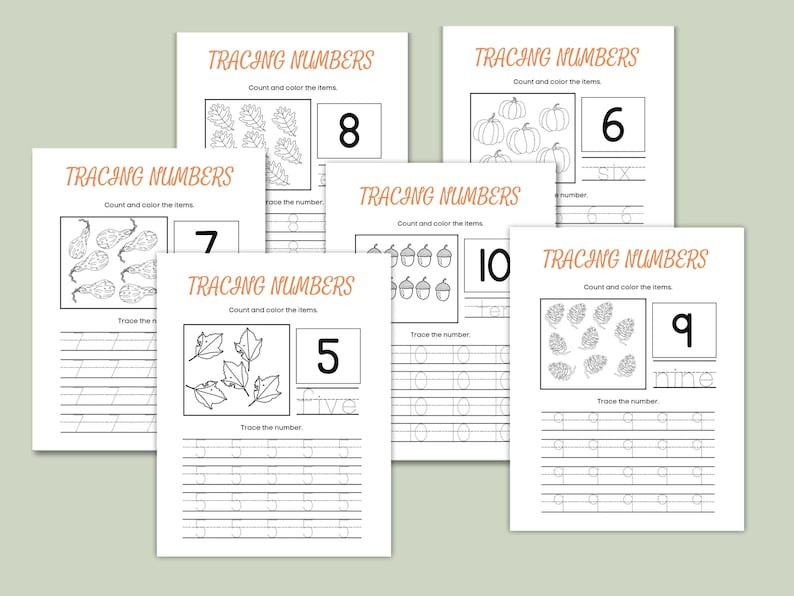 Fall Math Worksheets: Number Tracing, Addition, Subtraction (PDF) Fall ...
