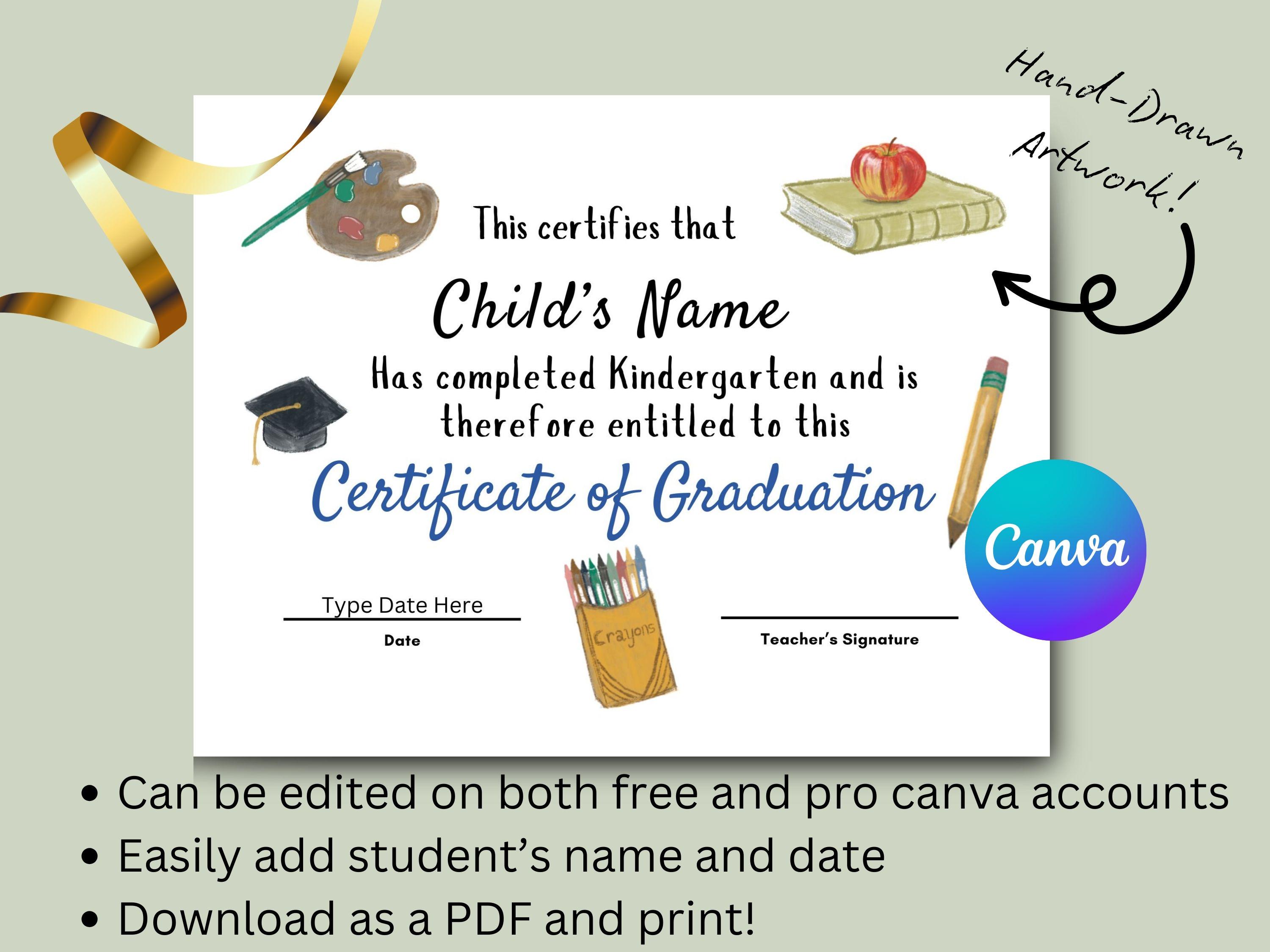 Kindergarten Graduation Certificate- Editable Template- Kindergarten ...