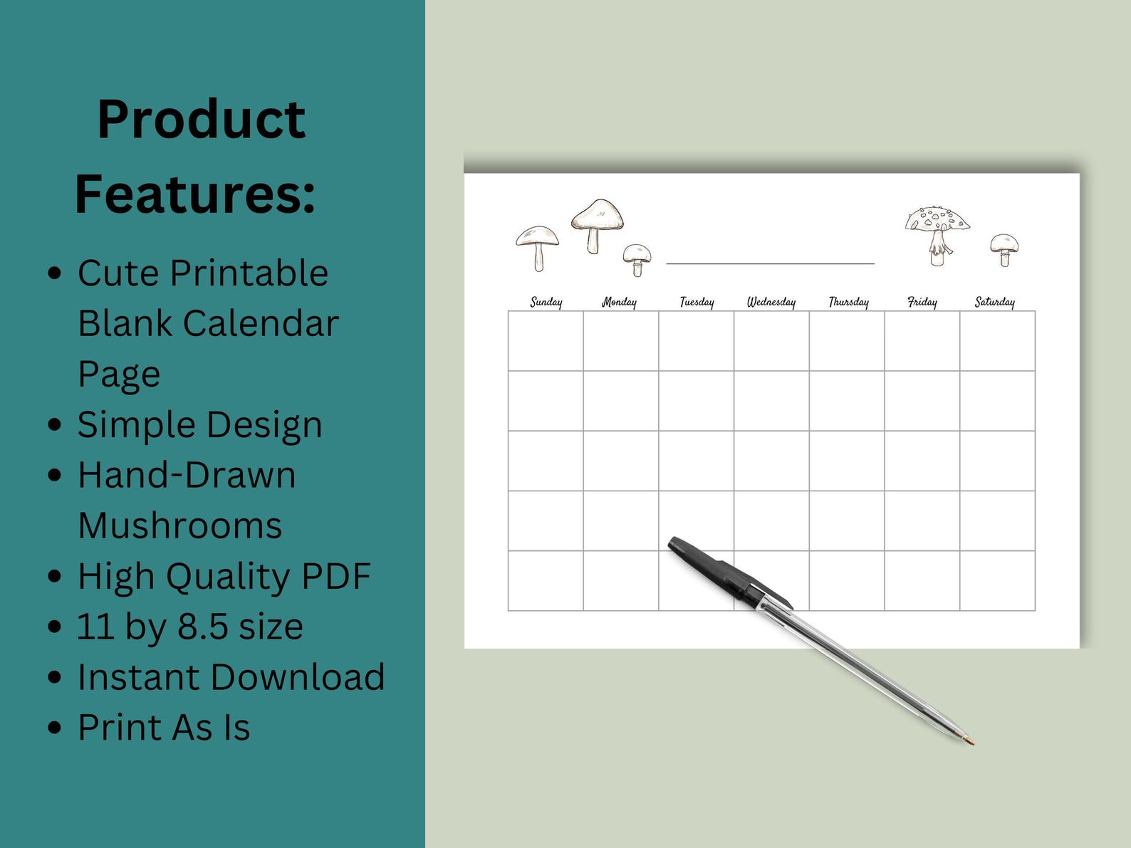 Printable Blank Calendar Page- Instant Download - Print as is Calendar ...