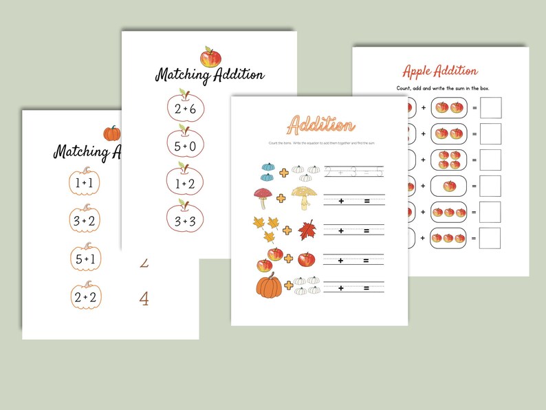 Fall Math Worksheets: Number Tracing, Addition, Subtraction (PDF) Fall ...