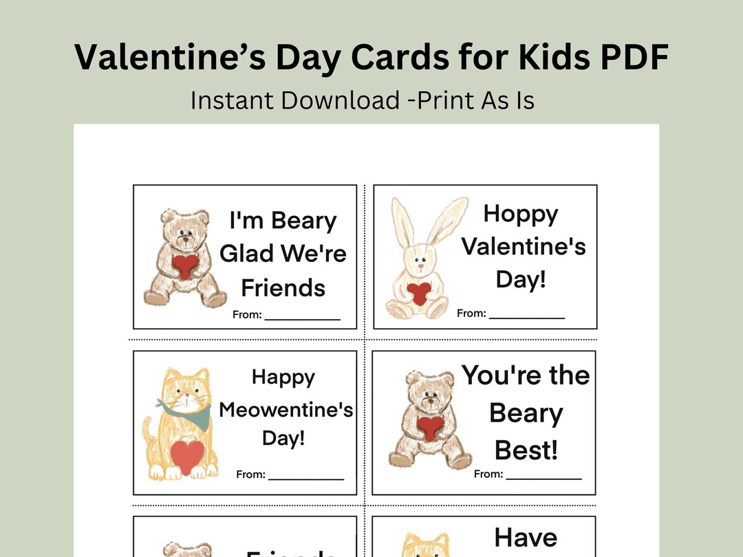 Printable Valentine's Day Cards for Kids - Classroom Valentine's Day ...