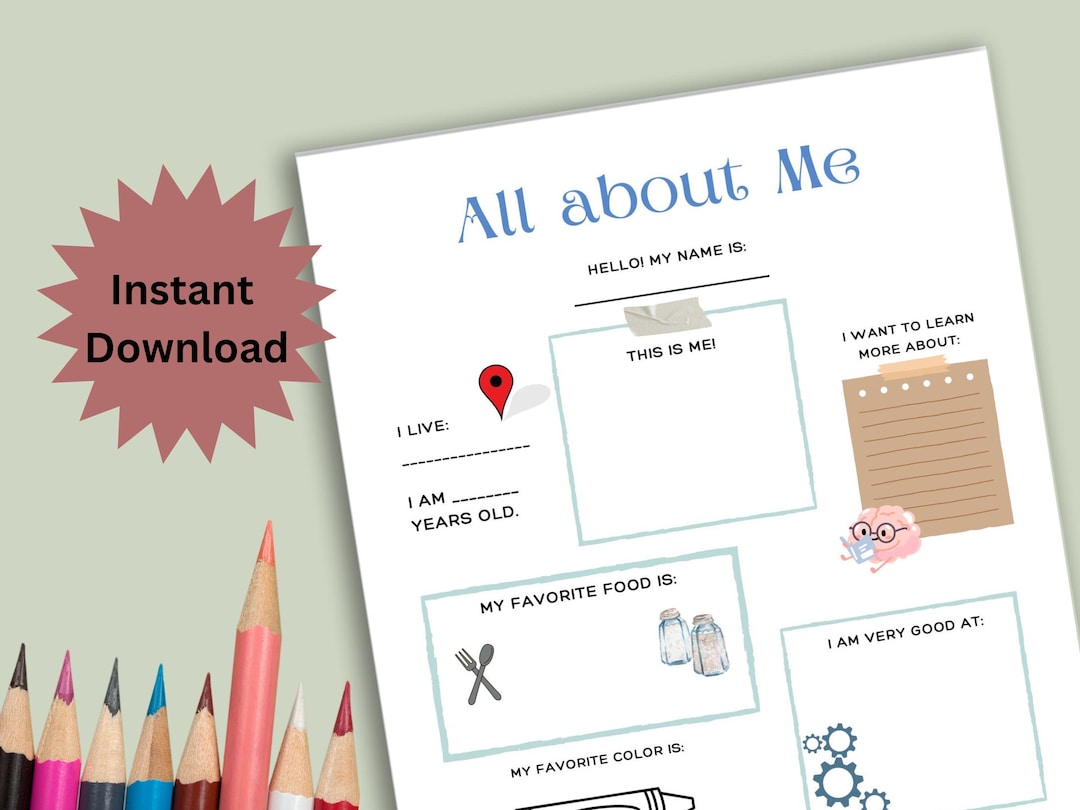 All About Me Worksheet for Kids -first Day of School Printable - Etsy