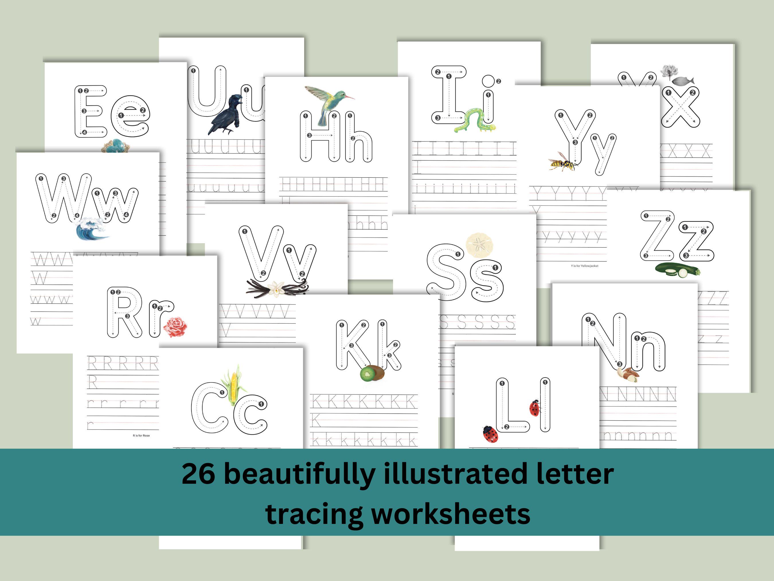 Printable Alphabet Tracing Worksheets Pre-k Kindergarten Toddler ...