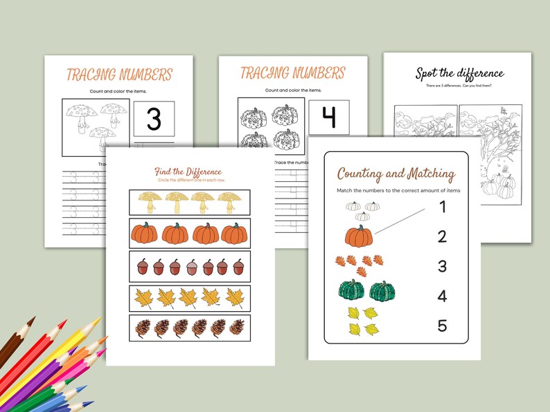 Math Worksheets - Fall Printable - Number Worksheets - Kindergarten ...