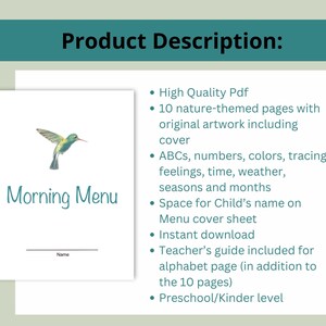 Morning Menu - Preschool - Kindergarten - Toddler - Printable ...