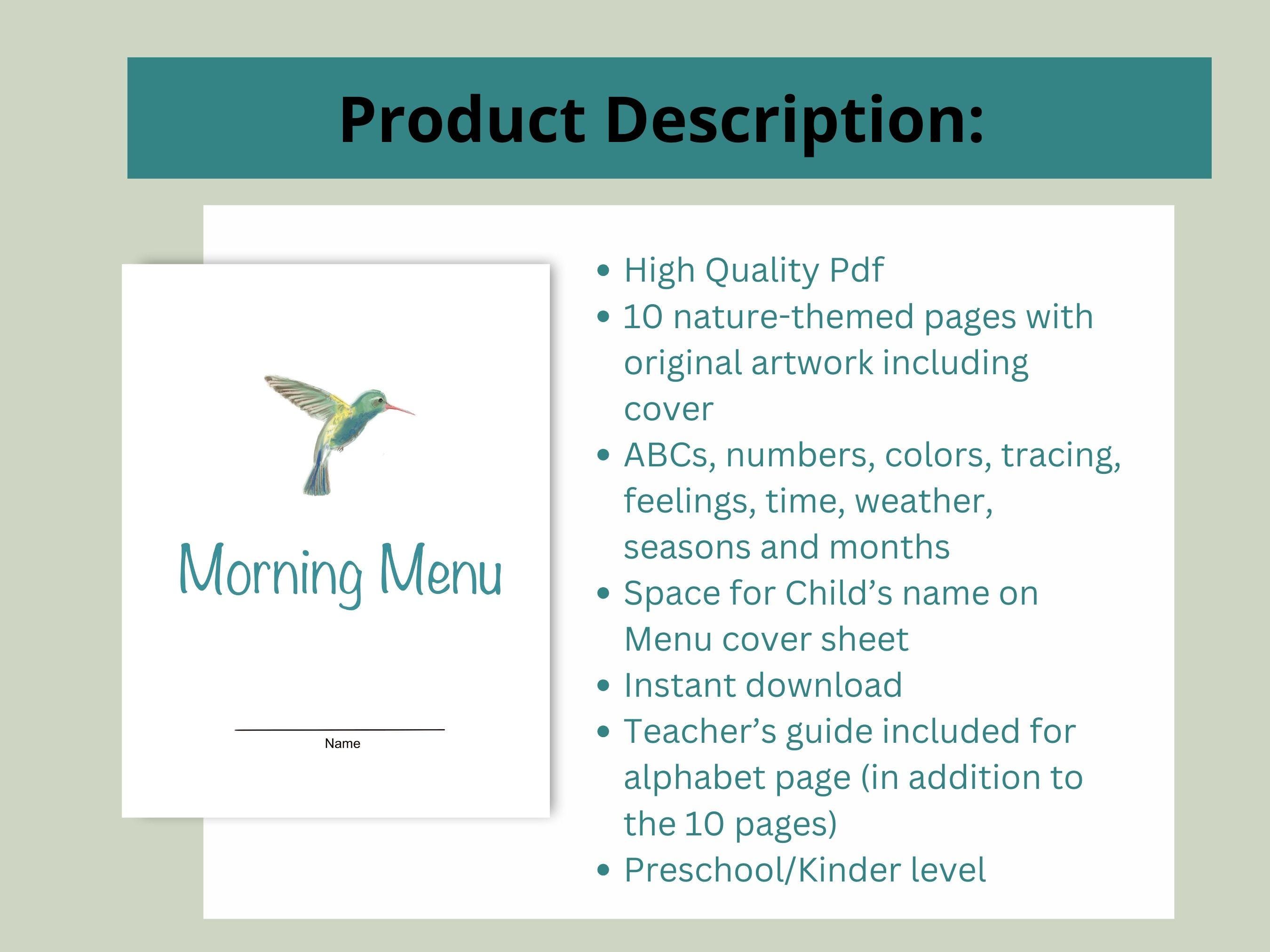 Morning Menu - Preschool - Kindergarten - Toddler - Printable ...