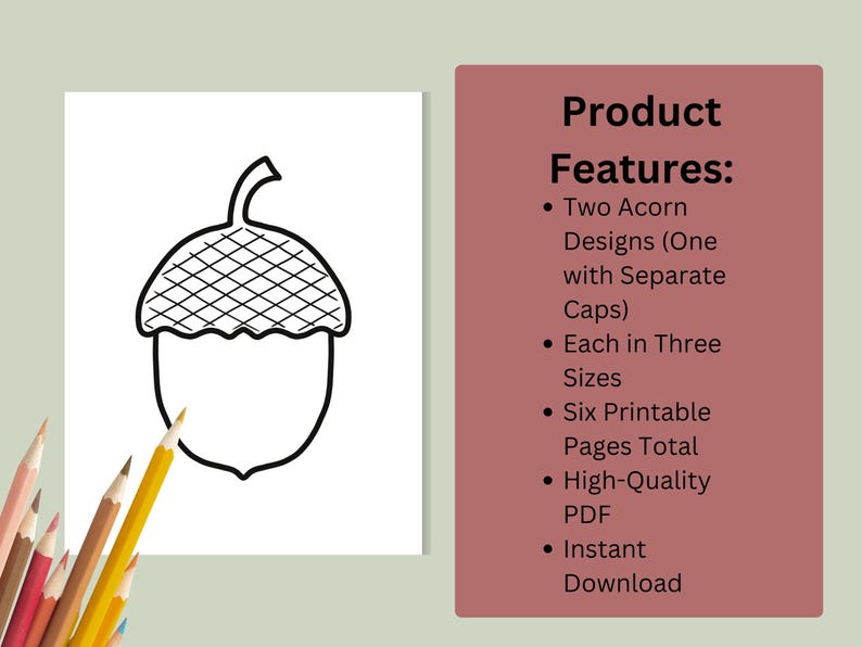 Printable Acorn Template: Autumn Coloring Page (PDF) Fall Crafts ...