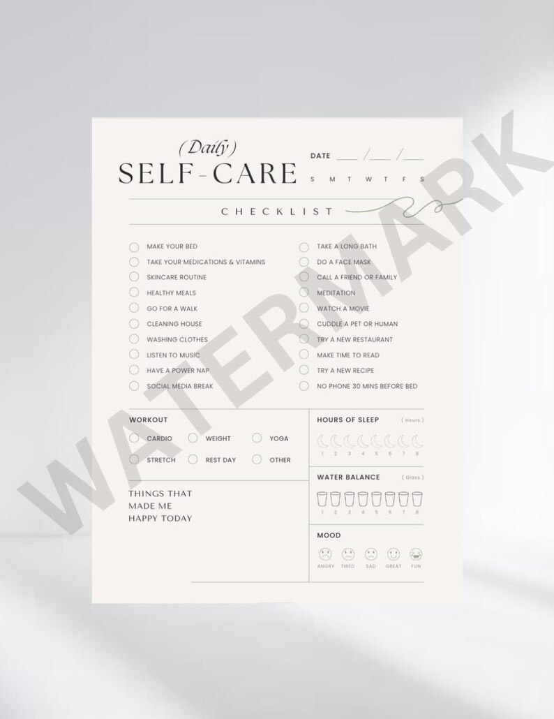 Self Care Checklist A4 L Digital Printout L Pink Daily Planner L ...