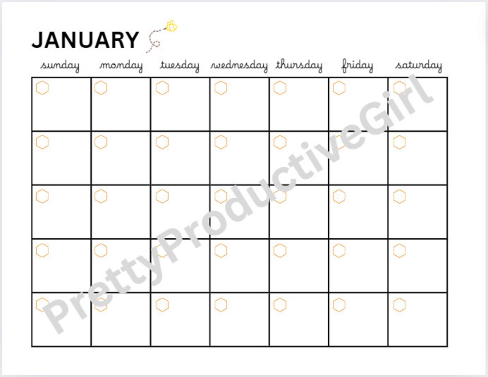 Bee-themed Calendar Blank Downloadable Printable Template 12-month 8 ...