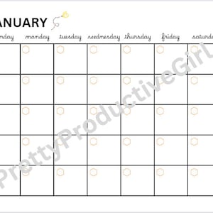 Bee-themed Calendar Blank Downloadable Printable Template 12-month 8 ...