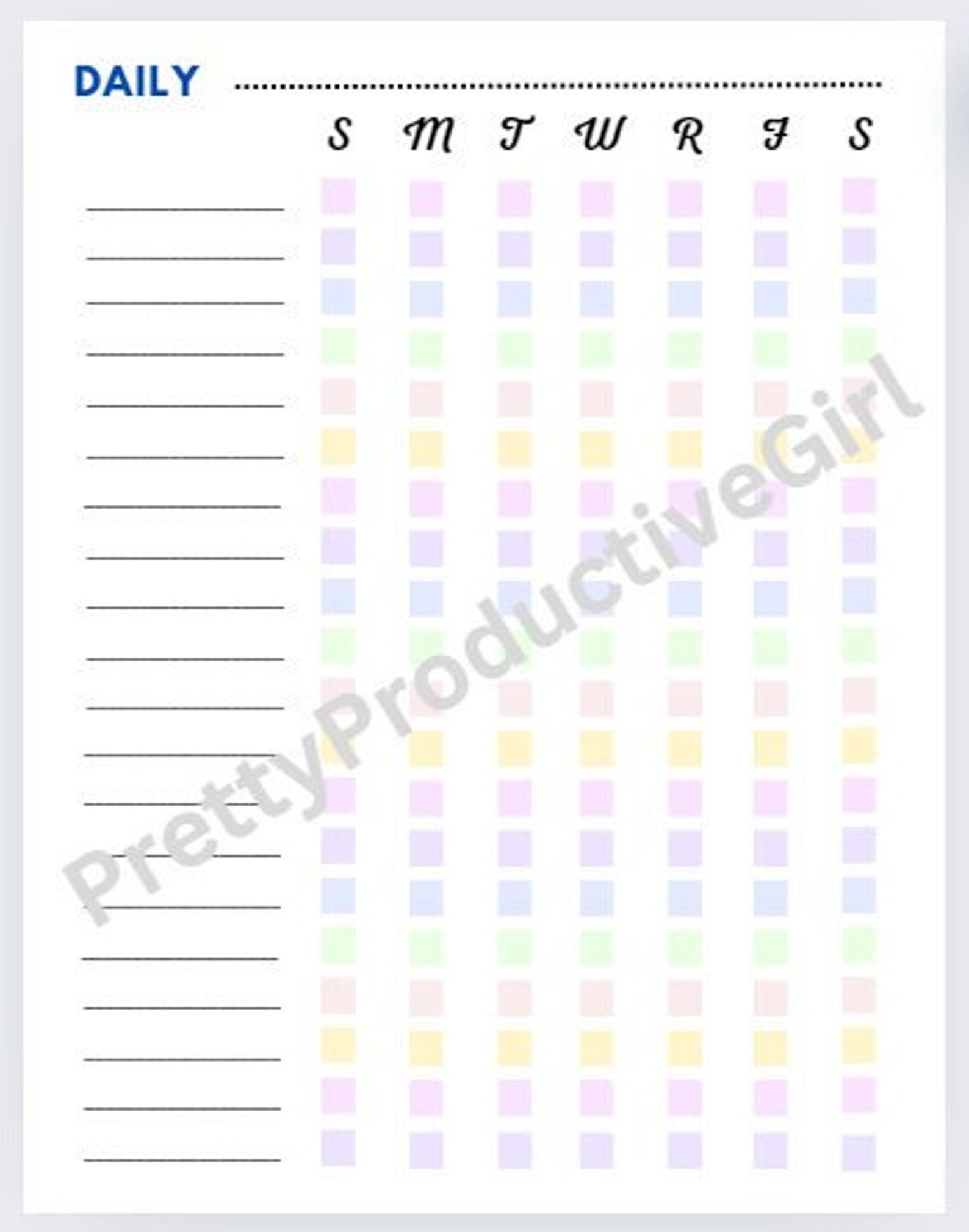 Pastel Blank Customizable Printable Daily Habit Tracker 8.5x11 Download ...