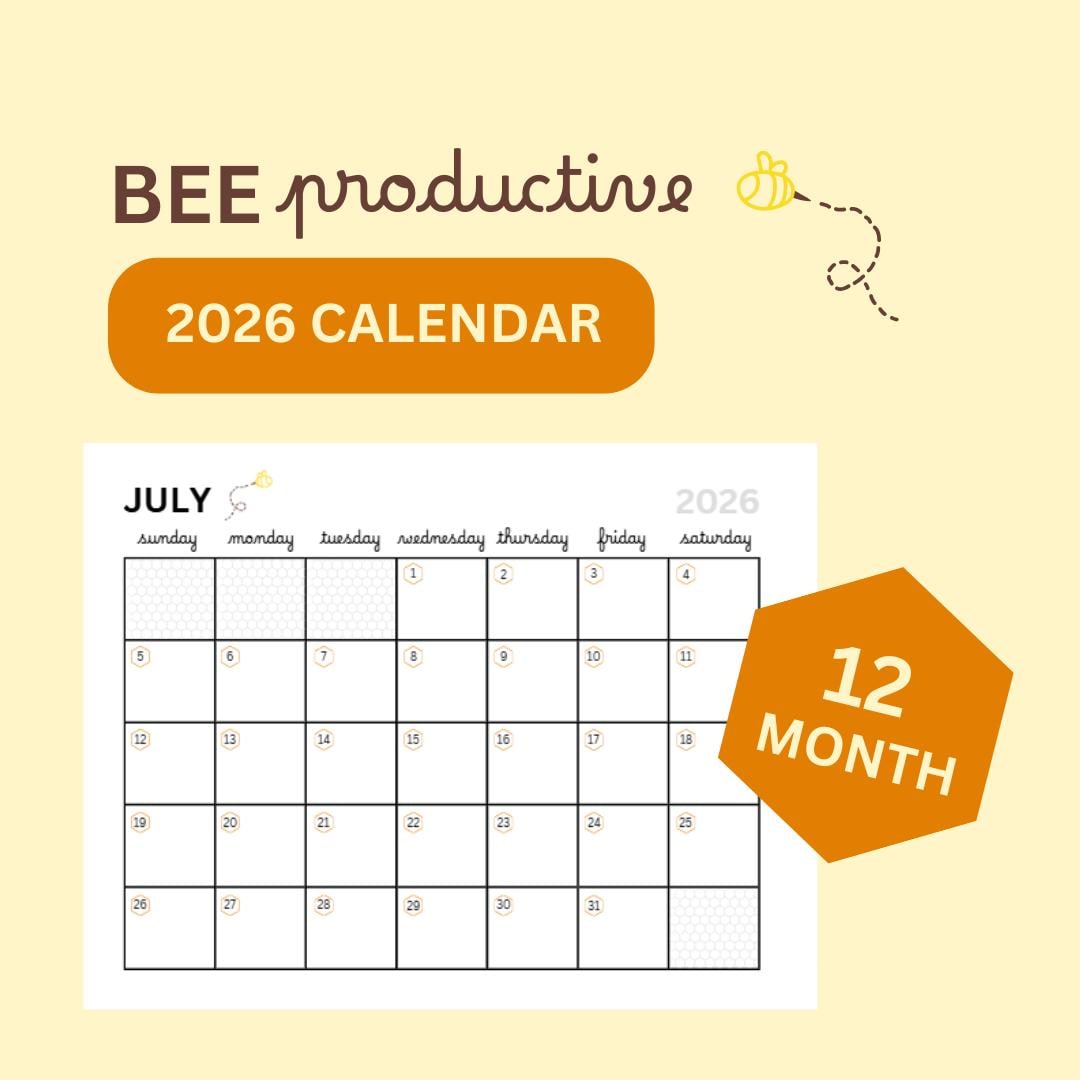Bee-themed 2026 Calendar Printable 12-month (8.5x11 Download) - Etsy