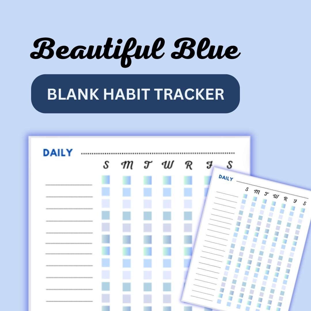 Blue Pastel Blank Customizable Printable Daily Habit Tracker 8.5x11 ...