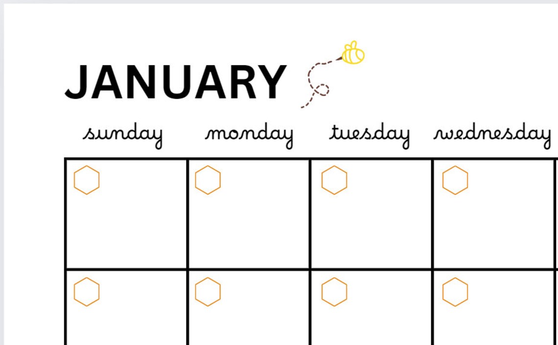 Bee-themed Calendar Blank Downloadable Printable Template 12-month 8 ...